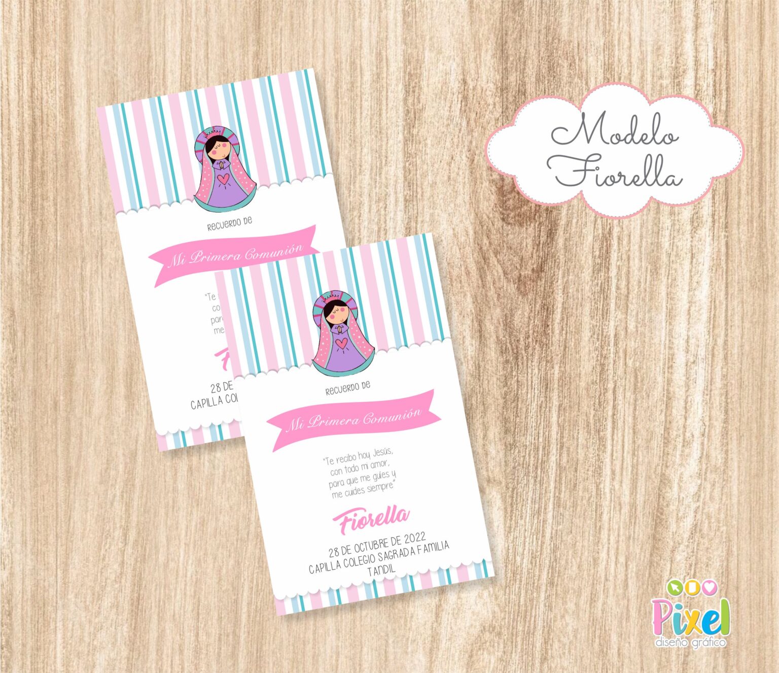 Estampita imprimible Modelo Fiorella | Pixel Diseño Gráfico